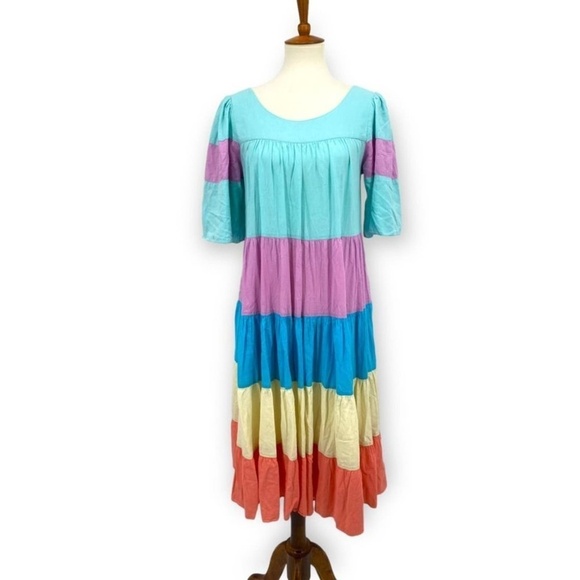 Vintage | Dresses | Vintage Tiered Colorblock Midi Dress Relaxed ...